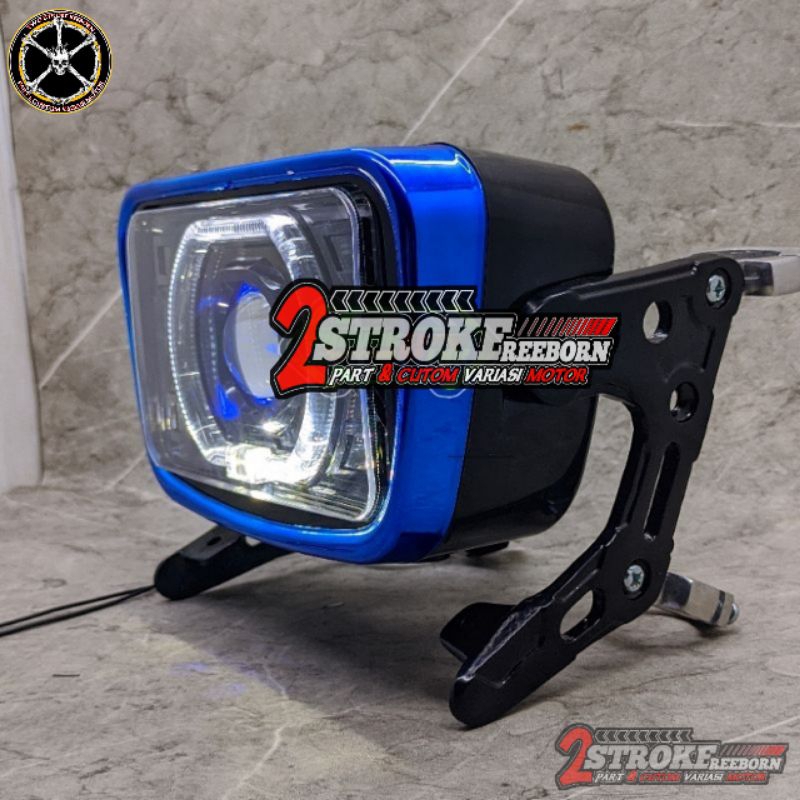 A set of Rx king biled headlights 50 watt set of custom BLUE ring ...