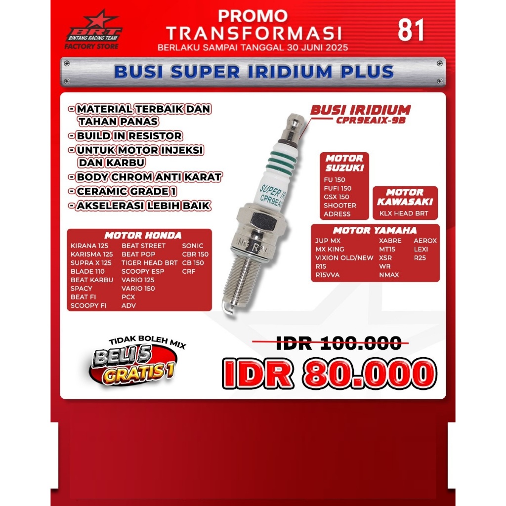 SUPER IRIDIUM PLUS BRT SPARK TYPE CPR9EAIX-9B BINTANG RACING TEAM - CRF ...
