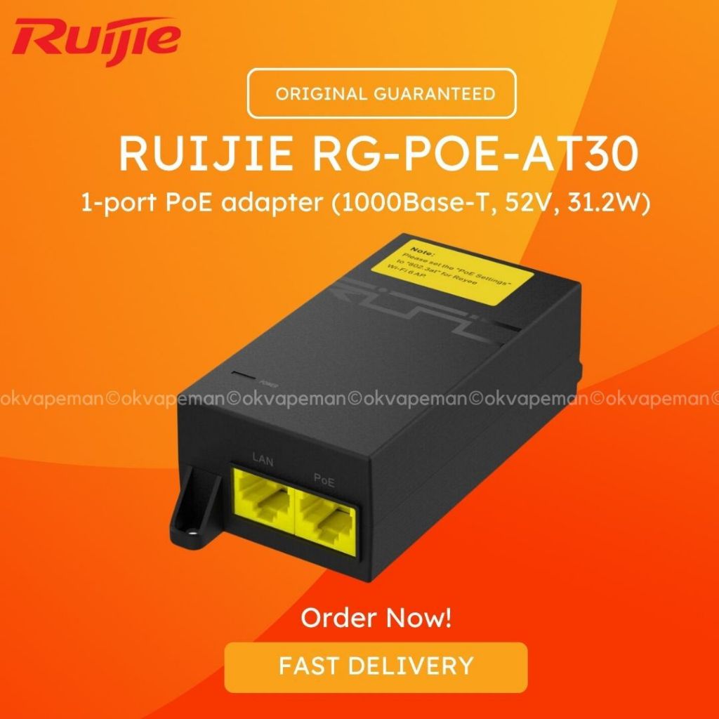 RUIJIE RG-POE-AT30 1-port PoE adapter (1000Base-T, 52V, 31.2W) | Shopee ...