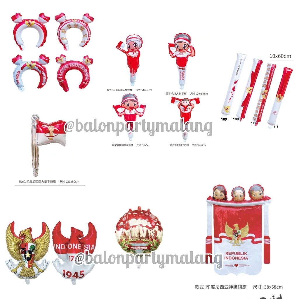 MERAH Balloon Clap Pentung Bando Dirgahayu RI August Independence Red ...