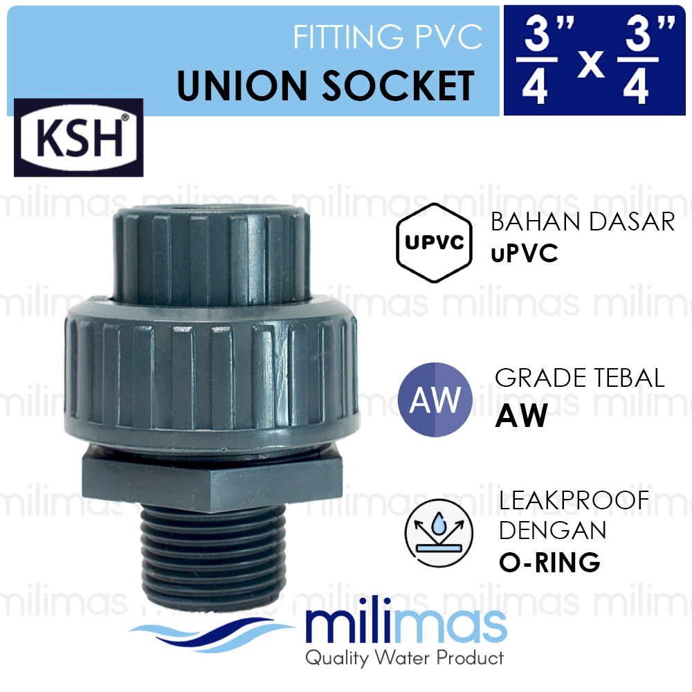 Ksh UNION SOCKET AW 3/4" x 3/4" - uPVC Watermur Sok Outer Drat Fittings ...