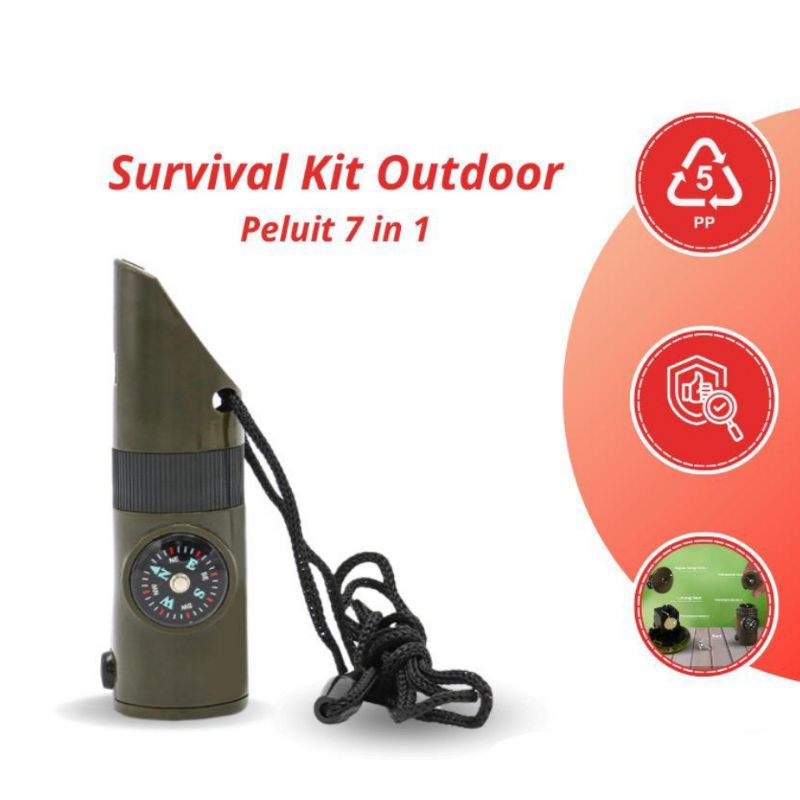 7in1 Whistle Compass Flashlight Magnifying Glass Whistle Sos Survival ...
