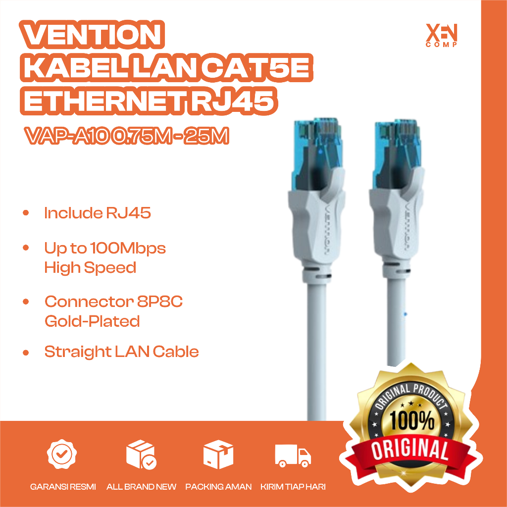 Lan Cable Cat 5e Vention 0,75m / 1m / 1.5m / 2m / 3m / 5m /10m / 15m / 20m / 25m Network ...