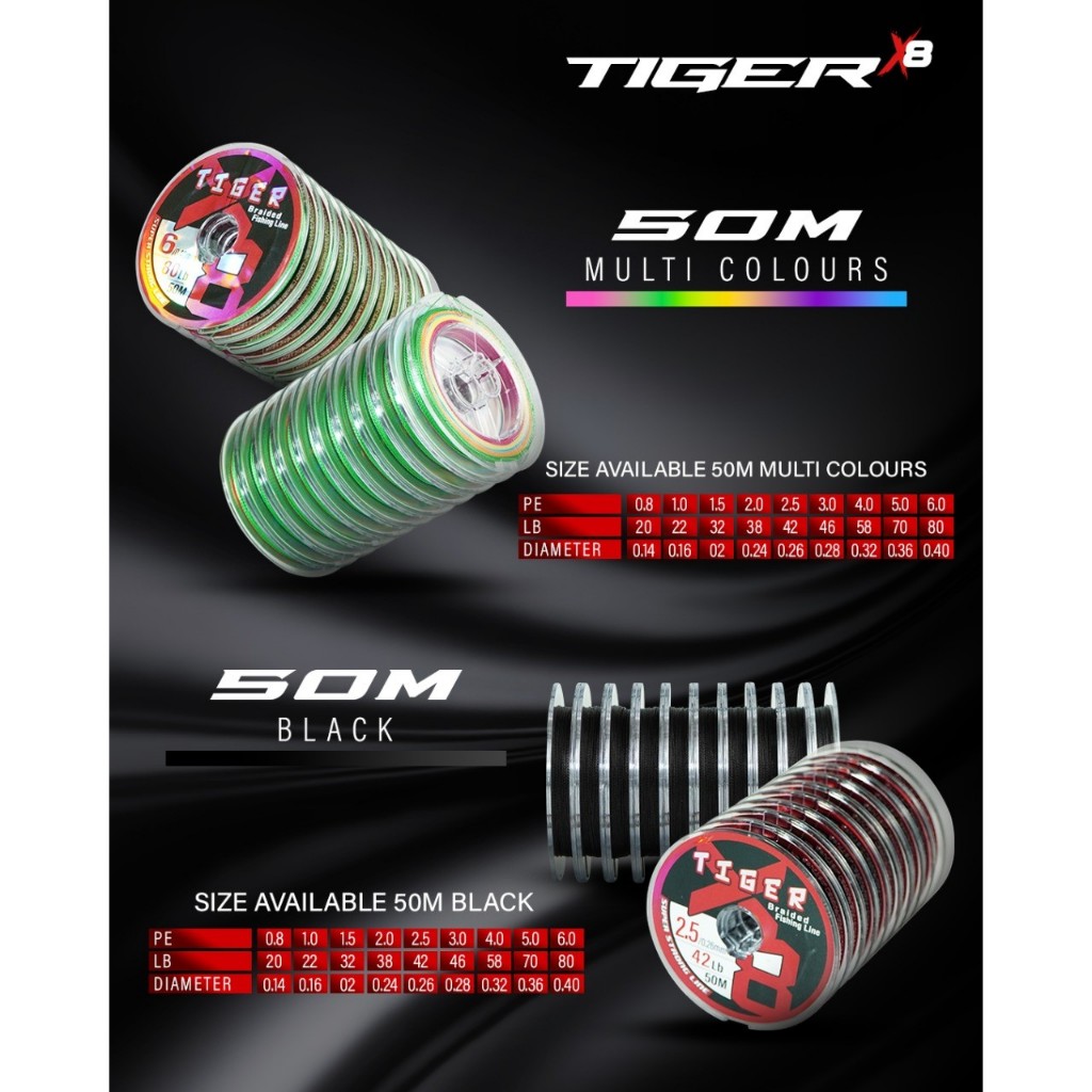 Tiger X8 PE String 50 Meters Multicolour (Connecting) | Shopee Philippines