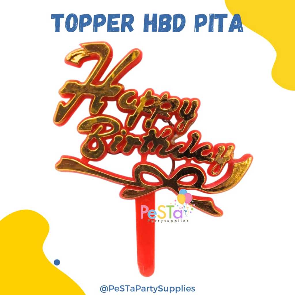 MERAH Hbd Topper/Red Ribbon hbd Topper/Cake Topper/Red Cake Topper ...