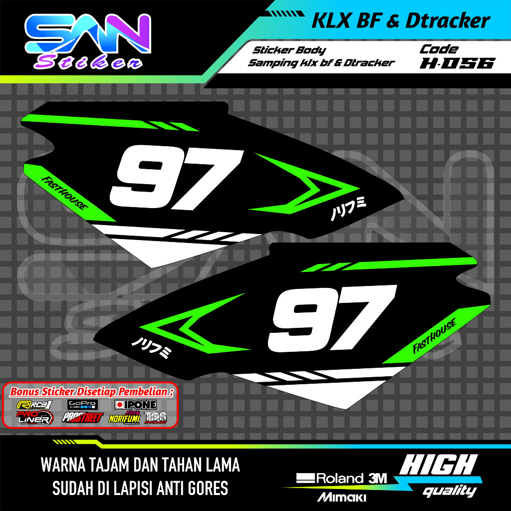 Kawasaki KLX Bf Dtracker Left Right Side Body Stickers Free Change Name ...