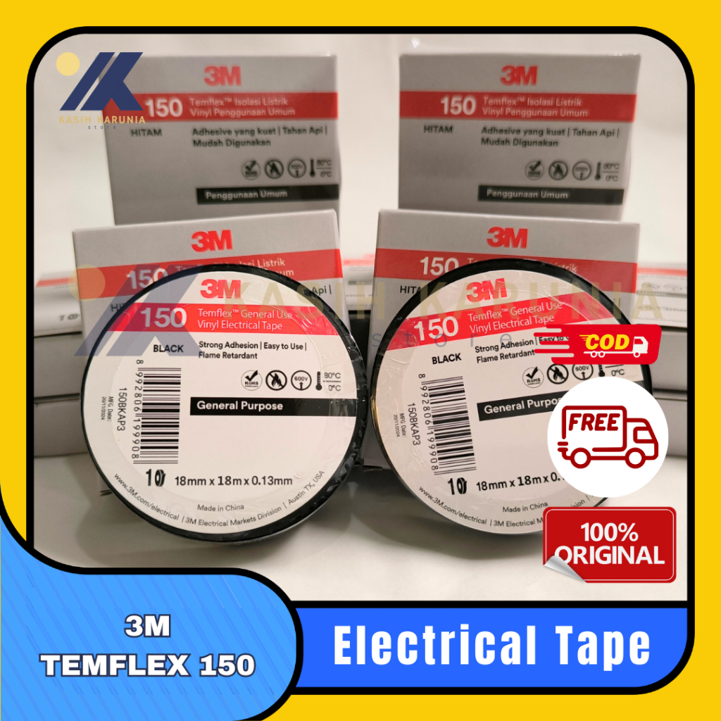 3M Temflex 150 Electrical Insulation Vinyl Eletrical Tape Black | Shopee Philippines