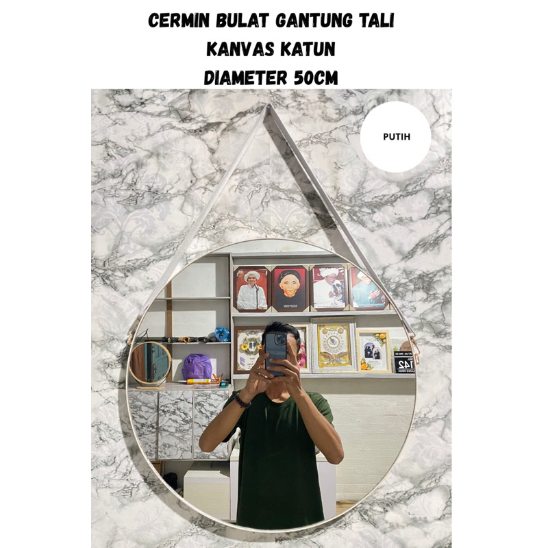 KATUN Aesthetic round mirror - cotton canvas strap round mirror ...