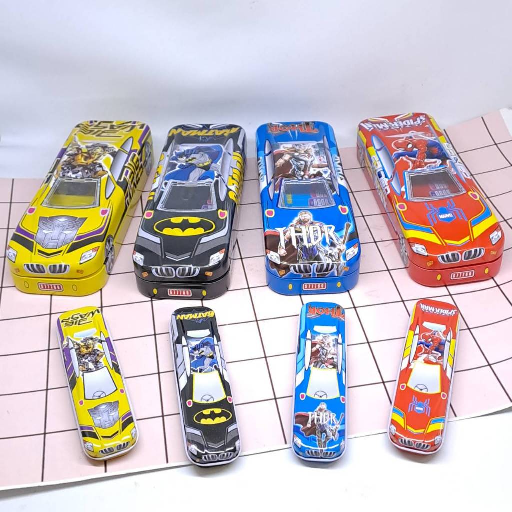 Zinc Tin Car Pencil Case + Small Box Transformer Robot Captain America ...