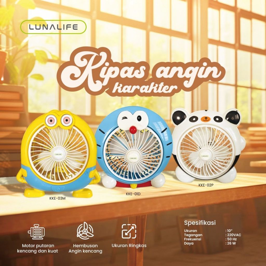 LUNALIFE 10 Inch Character Fan Portable Electric Table Fan Desk Fan ...