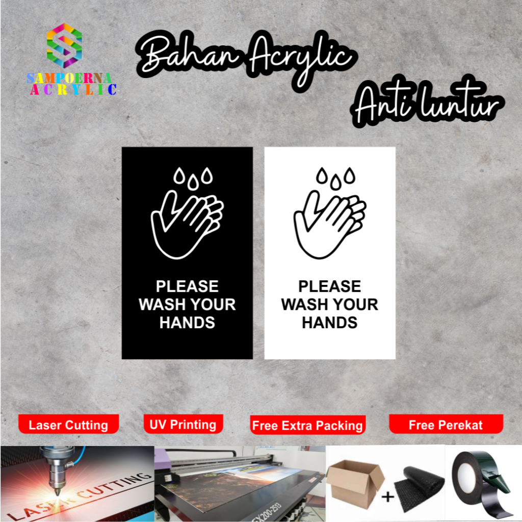 Sign Board Please Wash Your Hands Acrylic Label Hand Wash Sticker ...