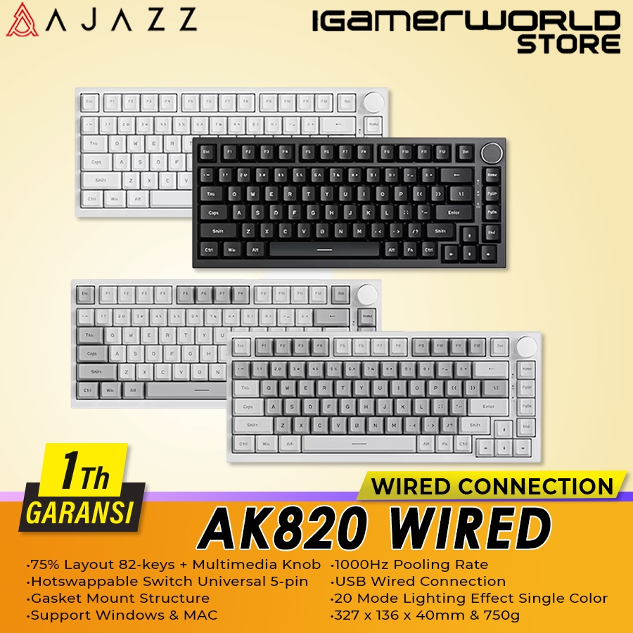Ajazz AK820 Wired 75% 82 Key + Mechanical Knob Gaming Keyboard | Shopee ...