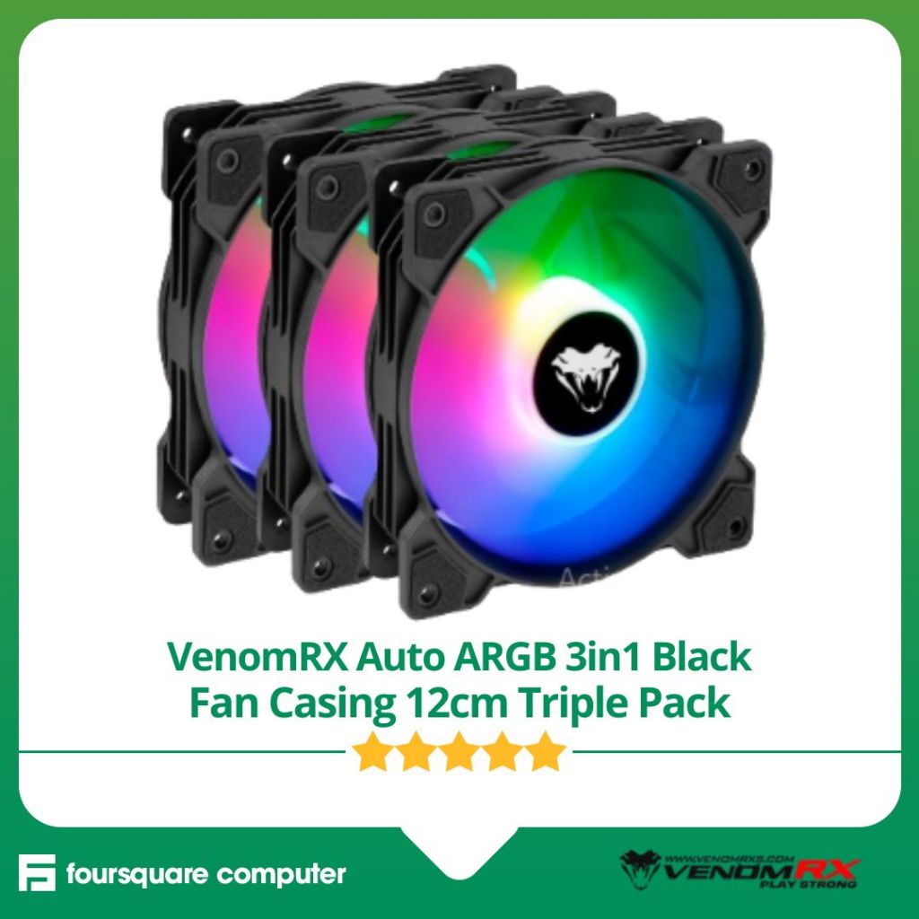 VenomRX Rhombus Auto ARGB 3in1 Black Fan Casing 12cm Triple Pack ...