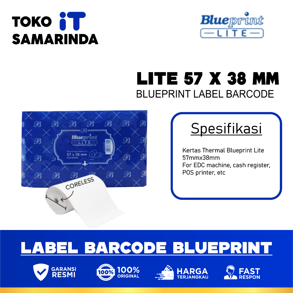 Receipt Paper / Cashier Paper / Thermal Paper BLUEPRINT Lite 57x38 mm ...