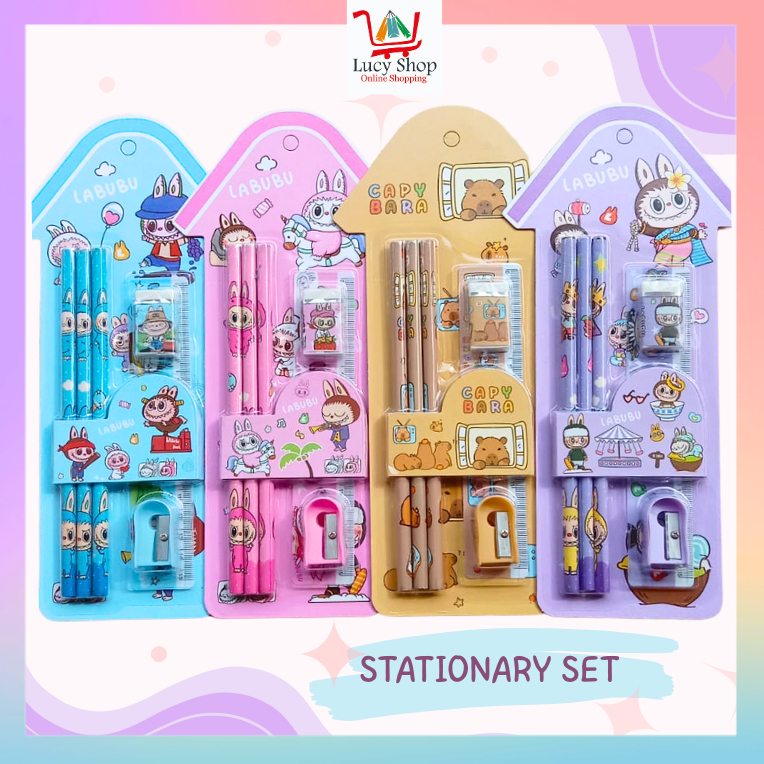 6 in 1 Children's Stationery Set with Labubu Capybara Motif Stationary ...