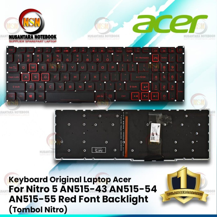 Acer Nitro 5 AN515-43 AN515-54 AN515-55 Keyboard - RED FONT BACKLIGHT ...