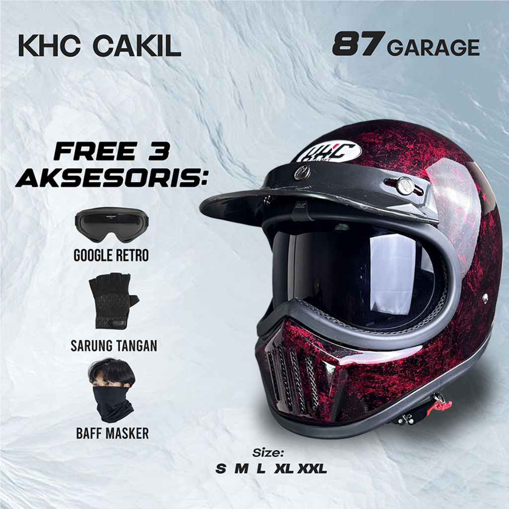 KHC CAKIL HELMET RETRO MOTIF ORIGINAL FULL FACE SNI PET INNER VISOR ...