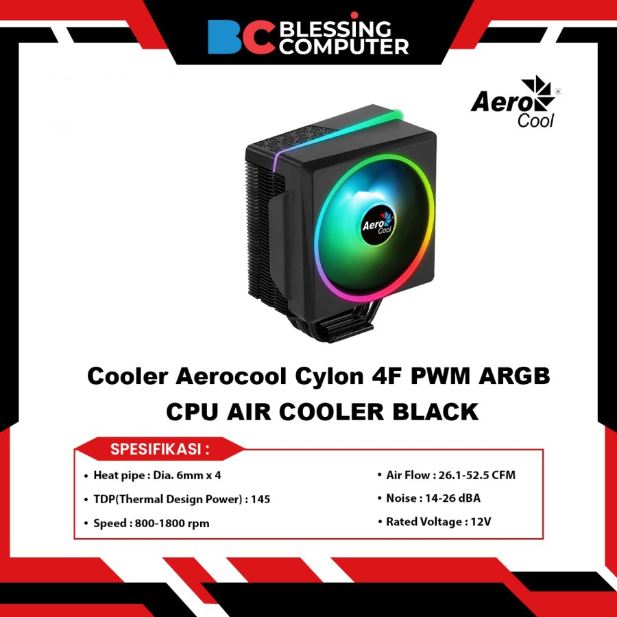 Cooler Aerocool Cyclone 4F PWM ARGB CPU AIR COOLER BLACK | Shopee ...