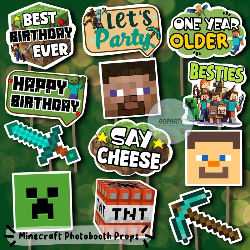 MINECRAFT PHOTOBOOTH PROPS PHOTO STICKS BIRTHDAY DECORATIONS | Shopee ...