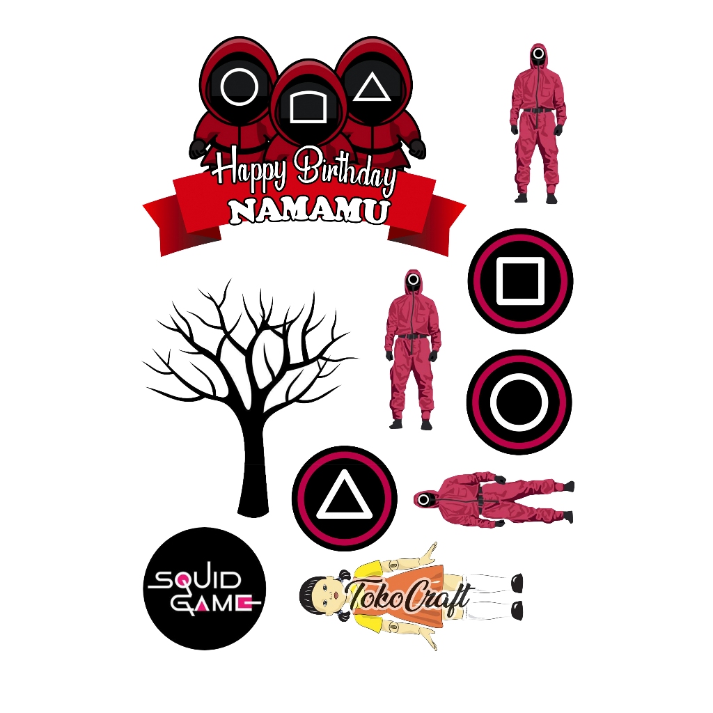 SQUID GAME CAKE TOPPER CUSTOM BIRTHDAY CAKE DECORATION HAPPY BIRTHDAY ...