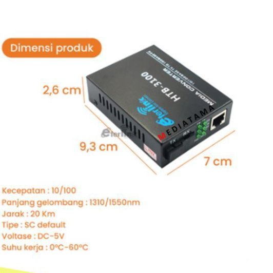 Pair of HTB-3100 Fiber Optic Media Converter Single Mode with 5V 2A EU ...