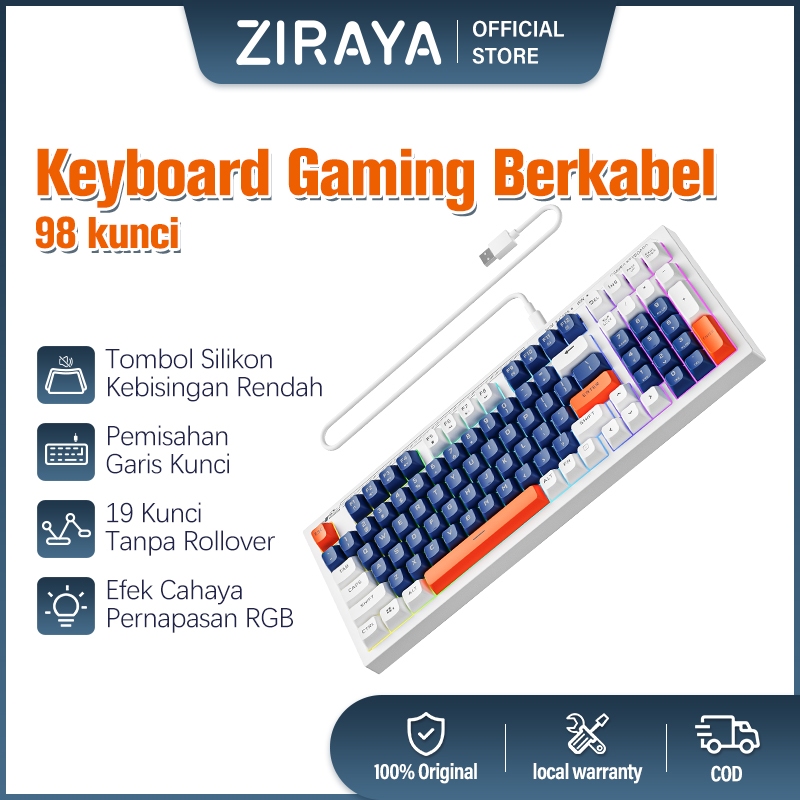 Ziraya USB Wired Gaming Keyboard 87 Keys RGB Backlight Bass Button for ...