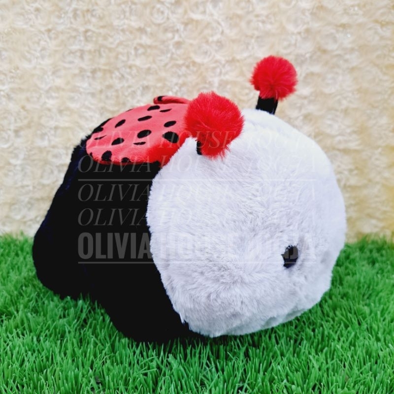 MERAH Black Lying Ladybug Doll Fluffy Ladybug Doll Gray Face Sleeping ...