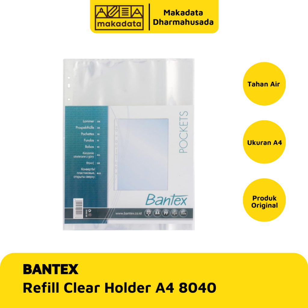 REFILL POCKET CLEAR HOLDER BANTEX A4 8040 CLEAR PLASTIC (20 PCS ...
