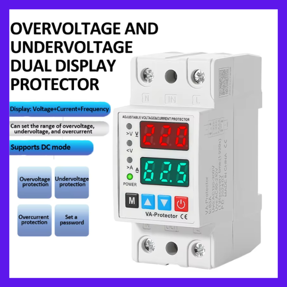 Mcb Digital Din Rail Over Voltage Current Protector 63A 2P 230V Load guard is more short ...