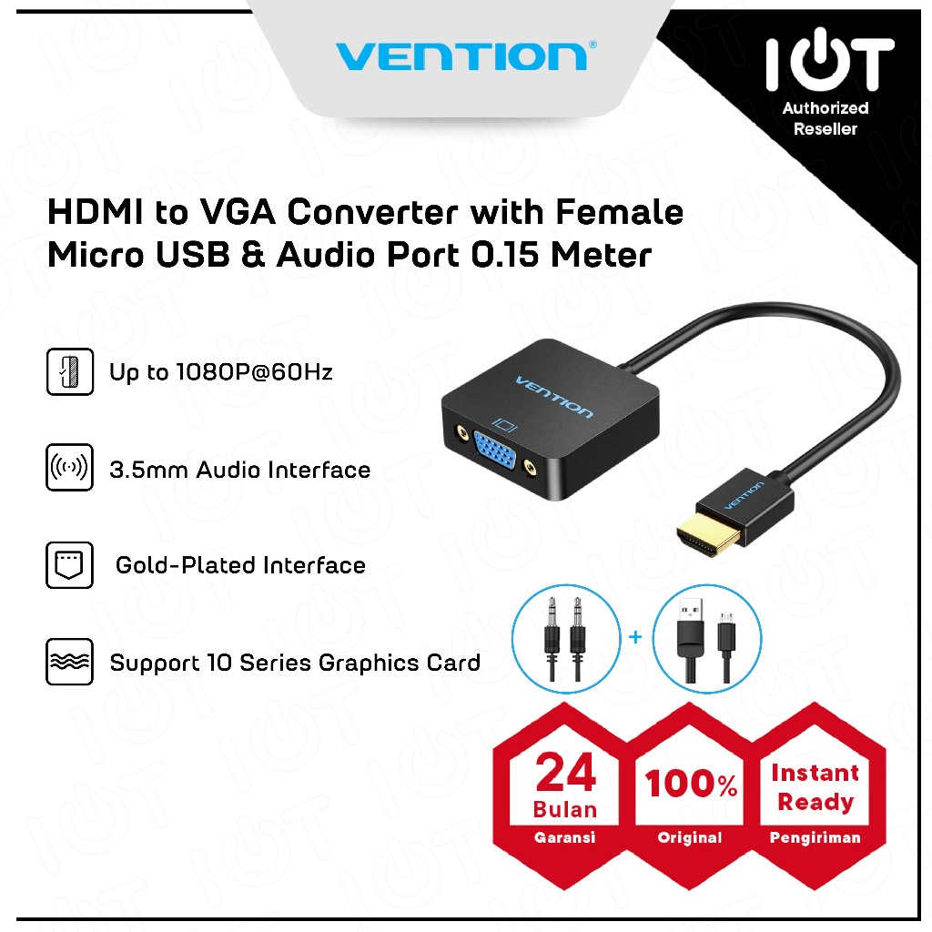 Vention Converter HDMI to VGA Female MicRO USB Audio Port 1080P 60Hz ...