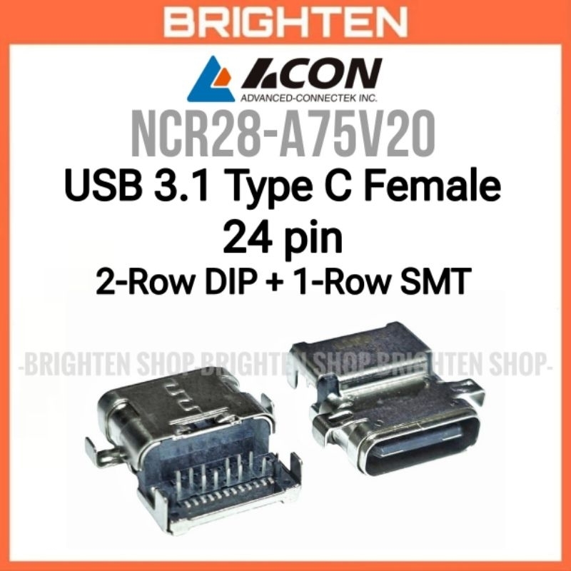 ACON Socket USB 3.1 Type C Female 24p 2-Row DIP + 1-Row SMT | Shopee ...