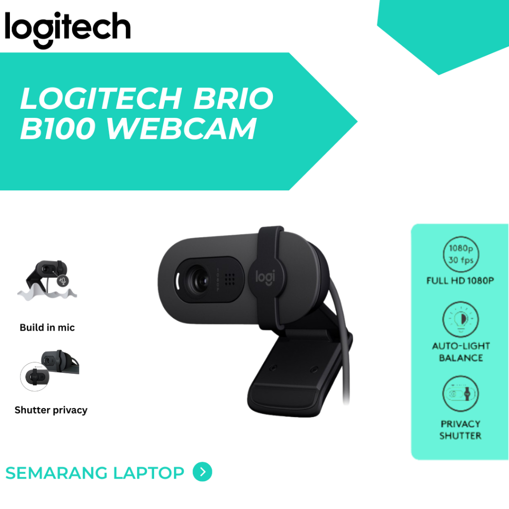Logitech Brio 100 Webcam Full HD Shutter Privacy & Built-in Microphone ...