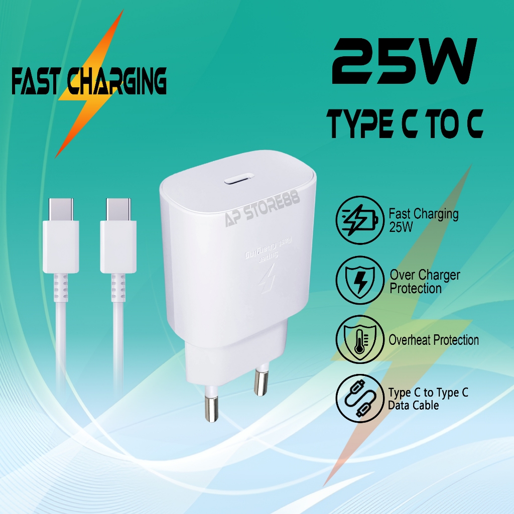 Charger Casan Samsung A23 A33 A34 A53 A73 A54 M33 25W USB C to C ...