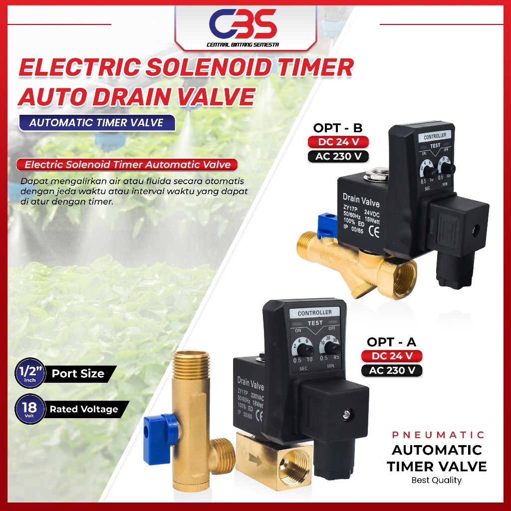 {CBS) 1/2" Electric Solenoid Valve Timer Auto Drain 16bar 230V ac | DC ...