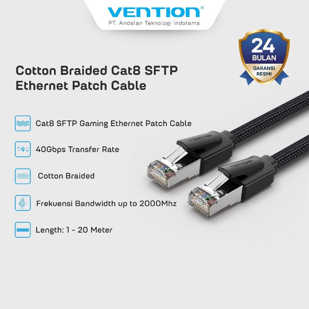 Vention Lan Cable Cat8 SFTP Gaming Ethernet Patch Cable Cotton Braided ...