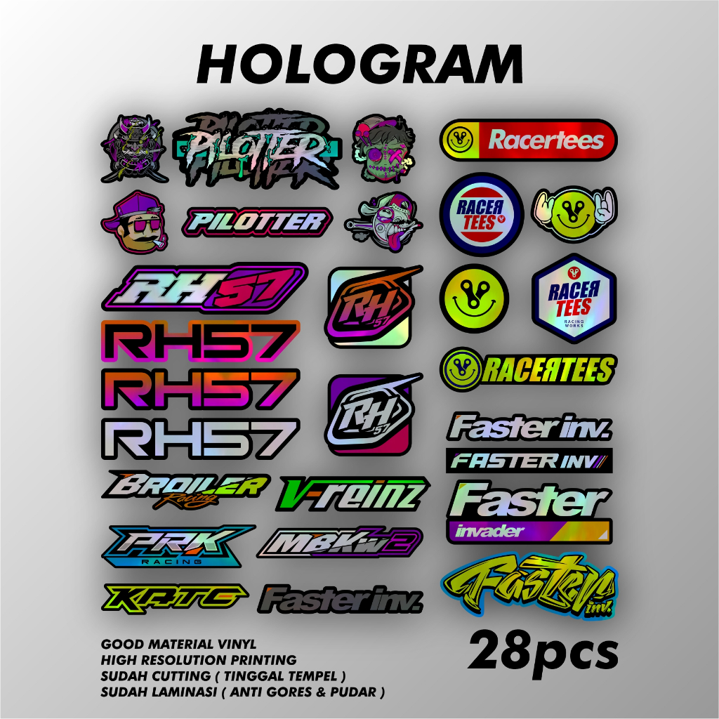 Sticker Pack Racing Hologram Vinyl Print Cut Logo Brand Distro Racing ...