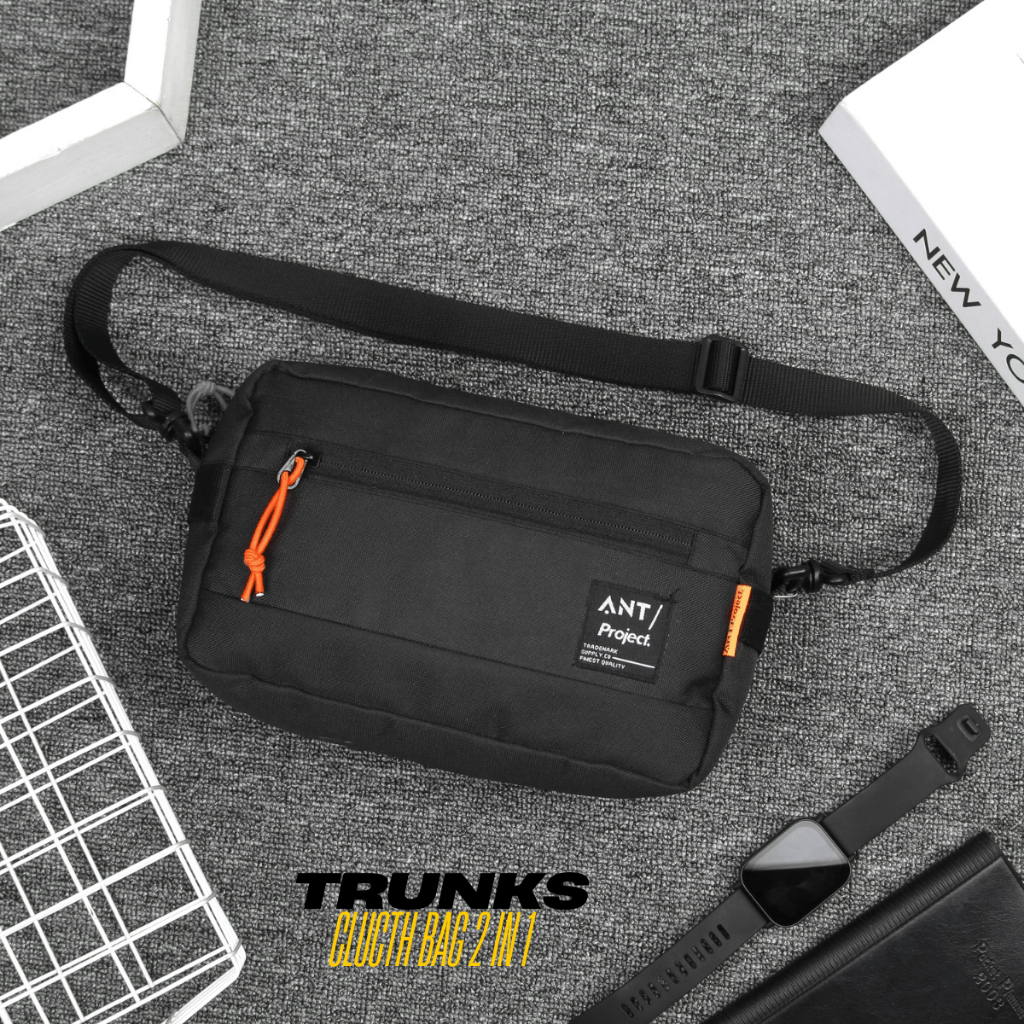 ANT PROJECT - Clutch Bag TRANKS Black Extra Slot 2 in 1 Sling Bag Free ...