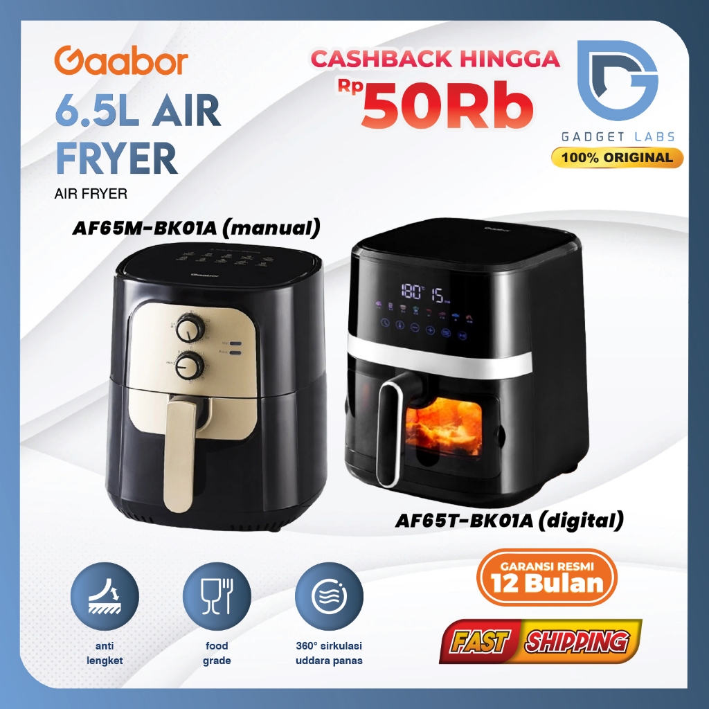 Gaabor Air Fryer 6.5L AF65M-BK01A Double Knob / AF65T-BK01A Digital ...
