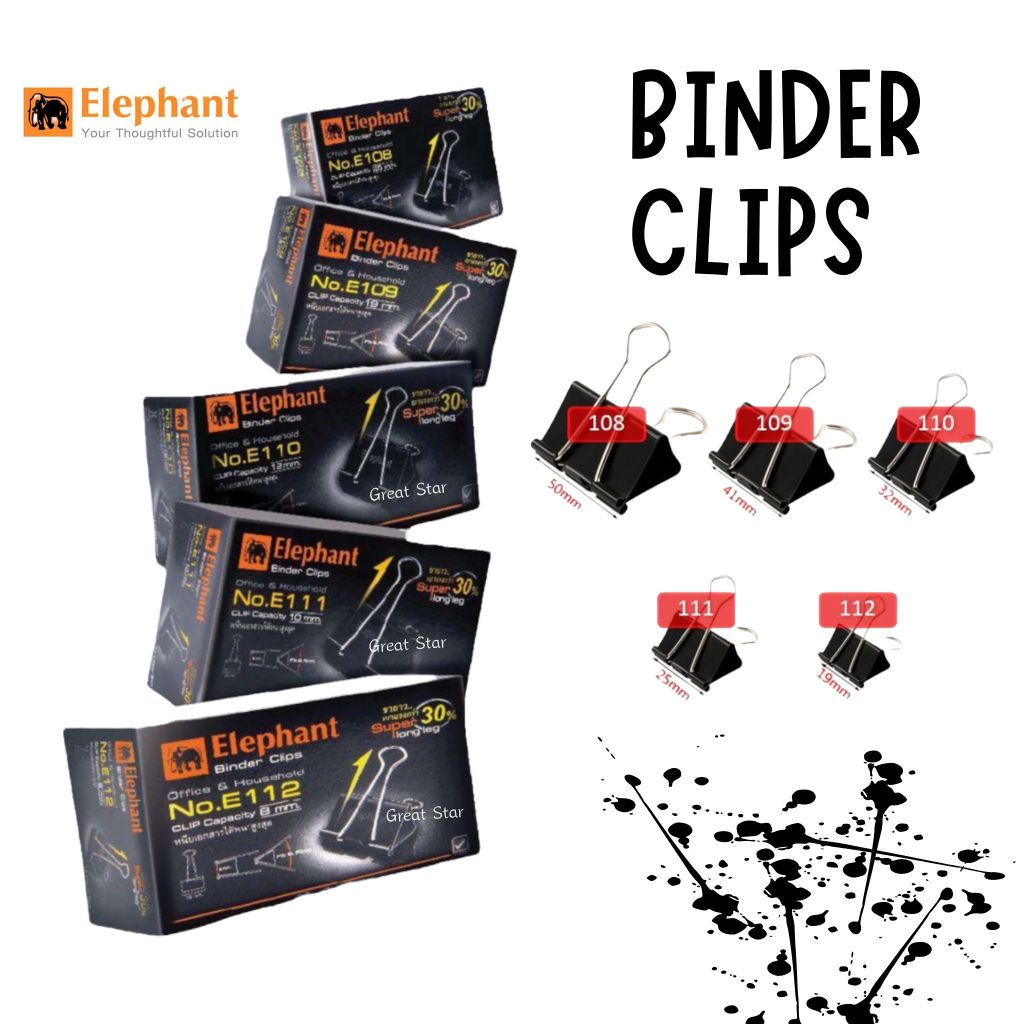 Elephant - Binder Clips Paper I Clips Clips I Paper Clips - PACK ...