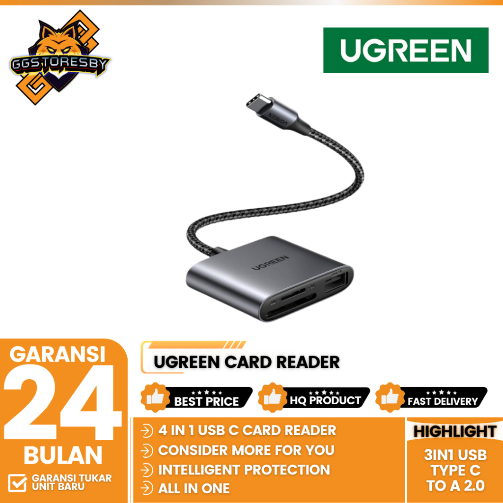 Ugreen Card Reader 3in1 USB Type C to USB A 2.0 SD TF Card 80798 ...