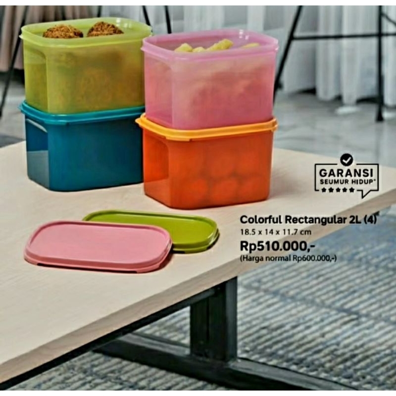 Colorful rectangular jar 2 Liter 4pcs tupperware | Shopee Philippines