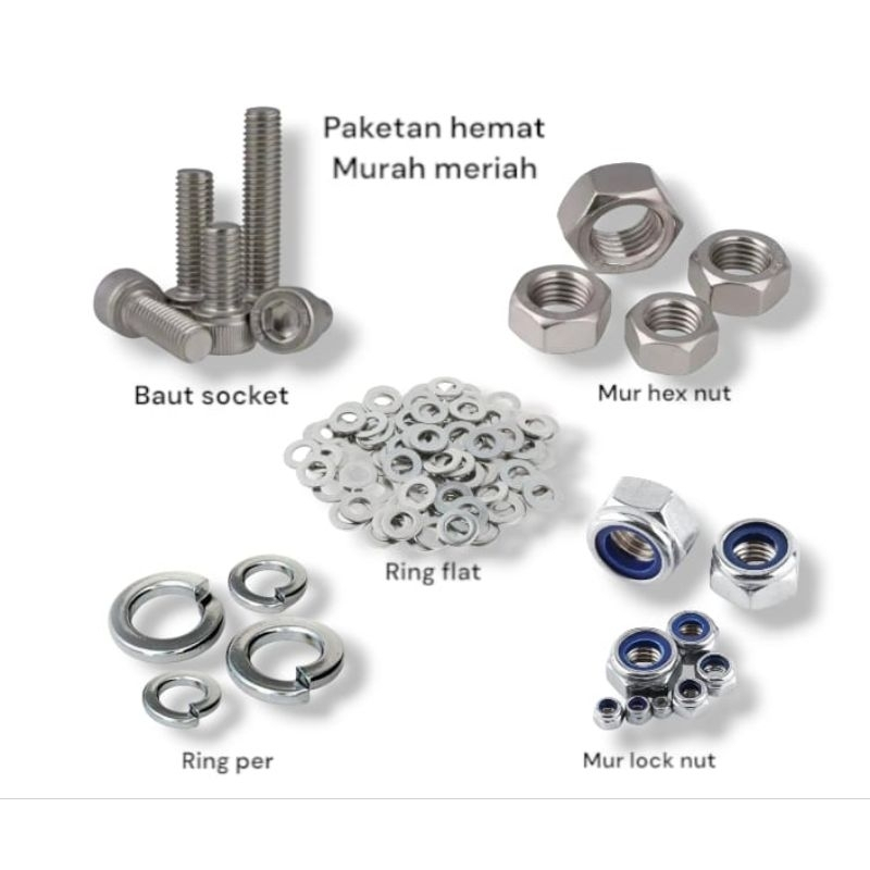 (3pcs) Economical package M8 x 12 socket bolts / Ring per M8 / flat ring M8 / hex nut M8 ...