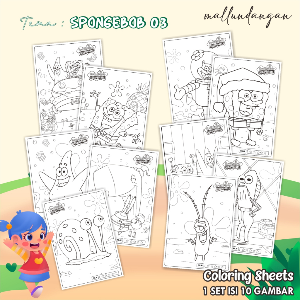 A4 CHILDREN'S COLORING SHEETS - DRAWING PAPER FOR SPONGEBOB THEME ...