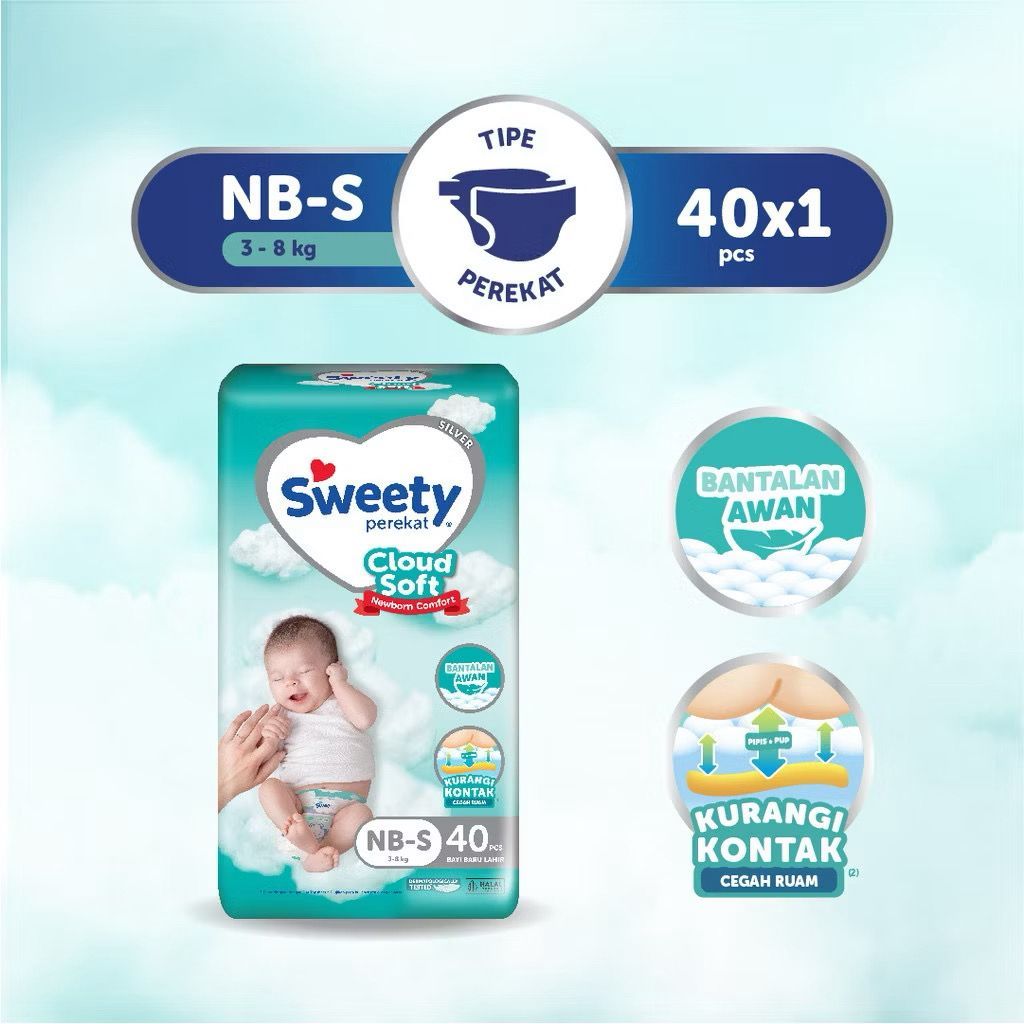 Sweety Silver Comfort Cloud Soft Newborn NB - S 40 Baby Diapers Tape ...