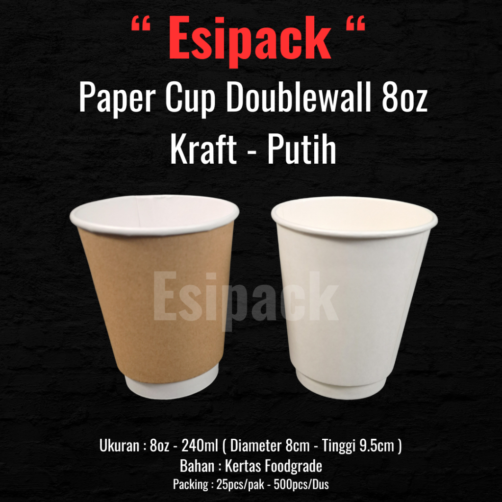 Paper Cup Doublewall Premium 8oz - Kraft & White Party Paper Cups ...