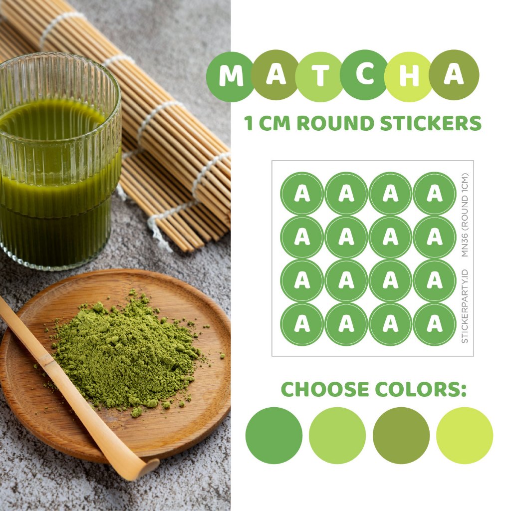 HIJAU 1 cm Round Matcha Green Uppercase Name Label Sticker Waterproof ...