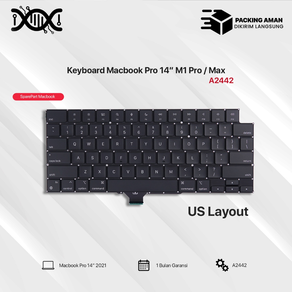 Macbook Pro 14" M1 Pro A2442 2021 Keyboard | US UK Compatible | Shopee ...