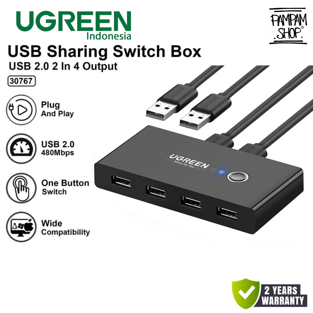 UGREEN 30767 USB Sharing Switch Box USB 2 in 4 USB 2.0 Output For PC Laptop 5Gbps Share Adapter ...