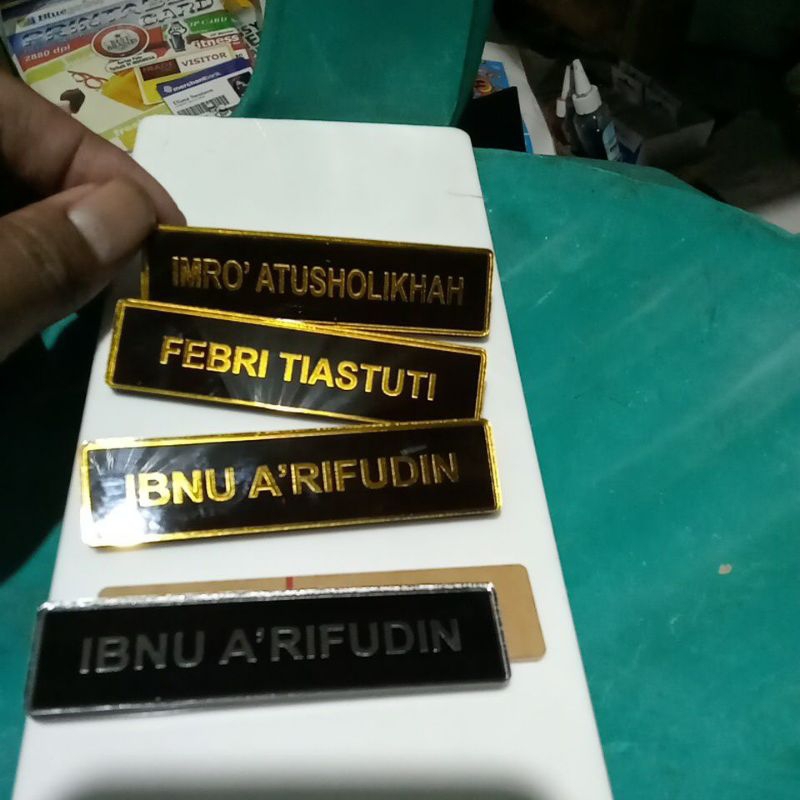 Double acrylic chest name tag magnet safety pin mirror gold and silver ...