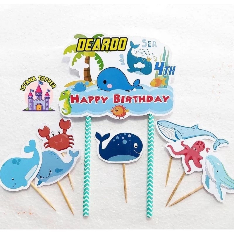 CUSTOM Cake Topper with Beach and Whale Theme / Birthday Topper ...